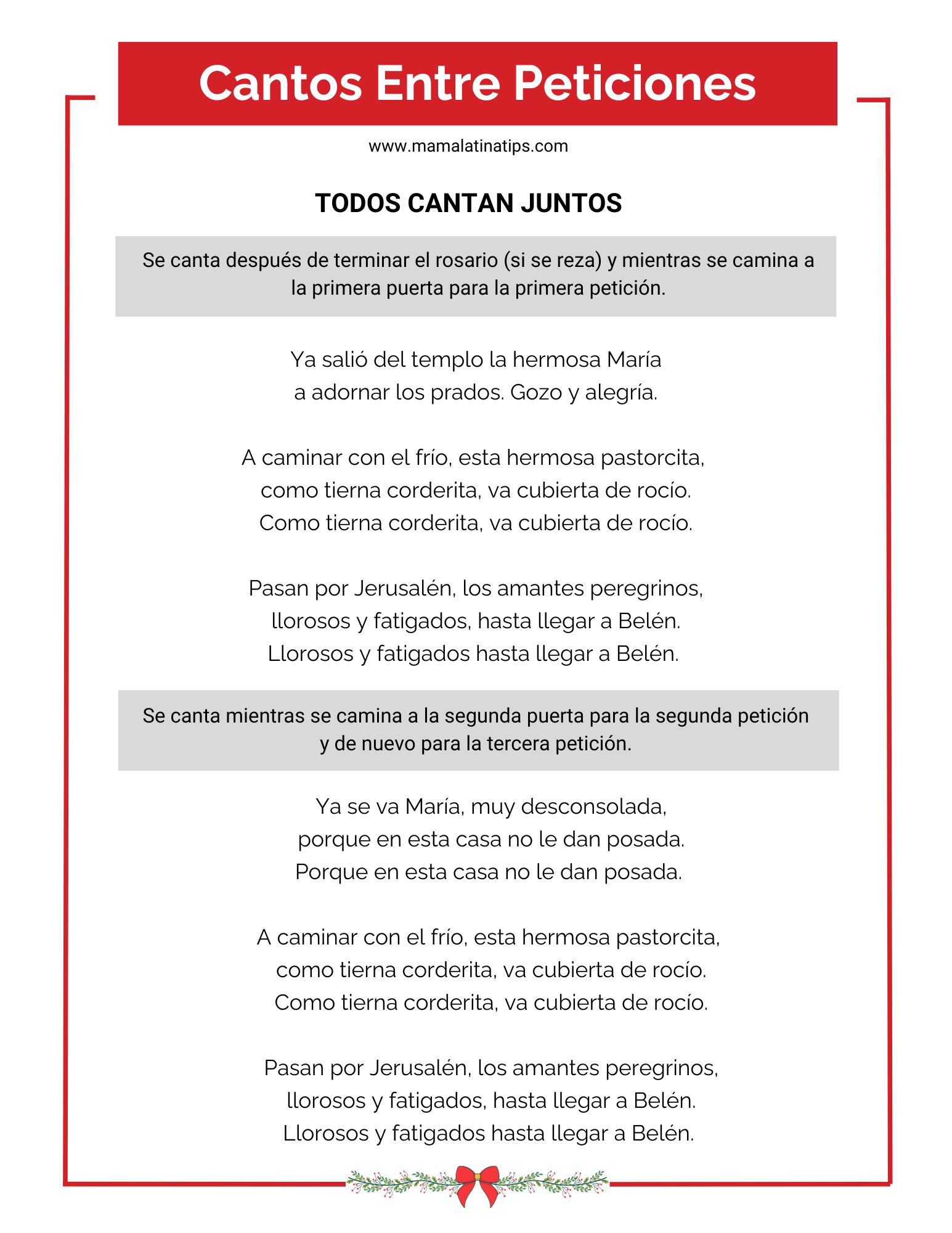 Canto Para Pedir Posada (Imprimible) • Mama Latina Tips